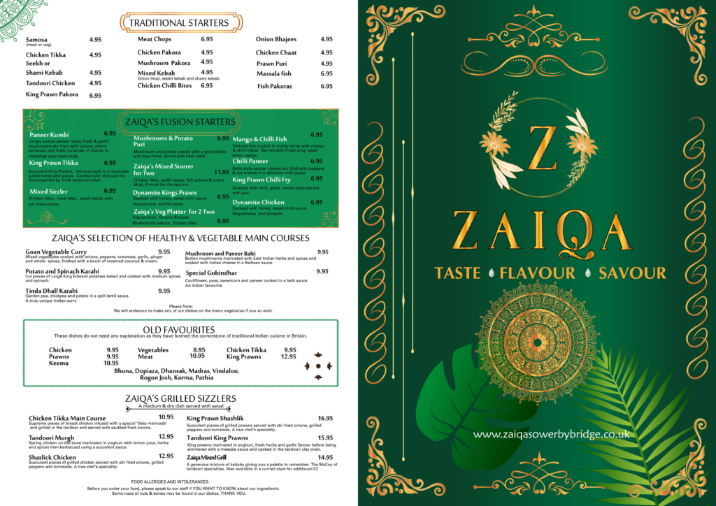 Menu - Zaiqa | Huddersfield - Book a Table Online